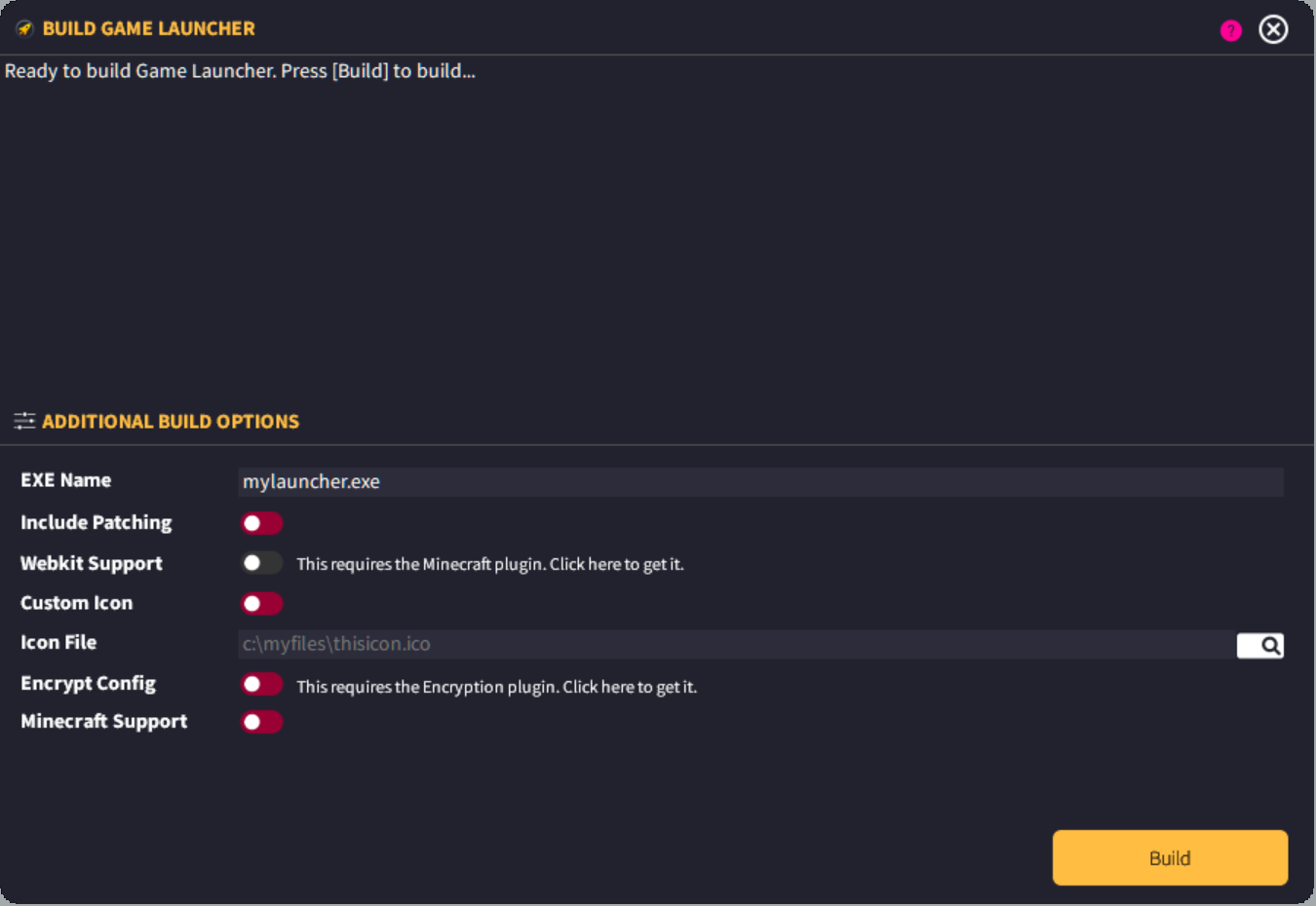 Build Launcher Dialog – ByteBox Media Support